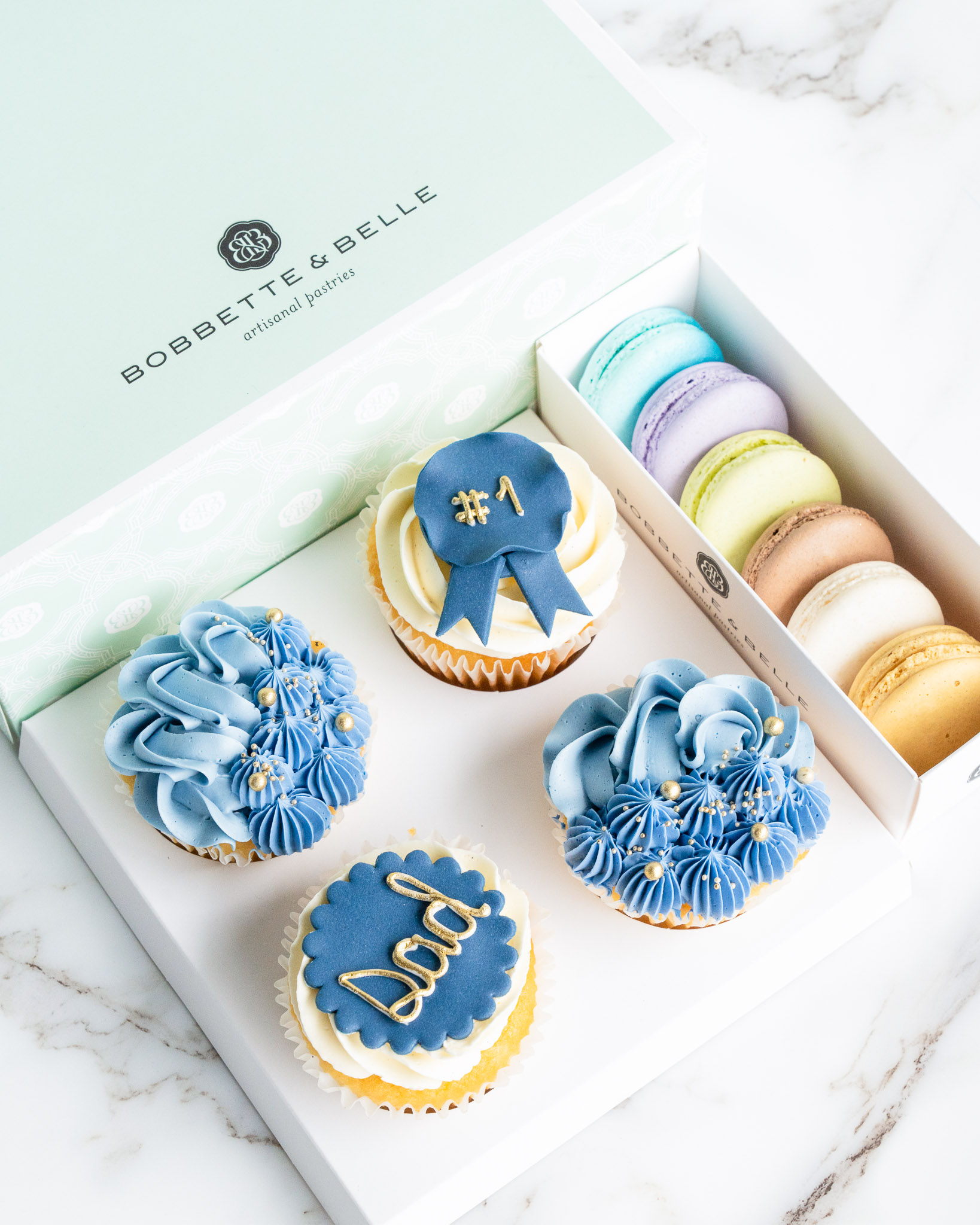 Father's Day Cupcake & French Macaron Gift Box - Bobbette & Belle